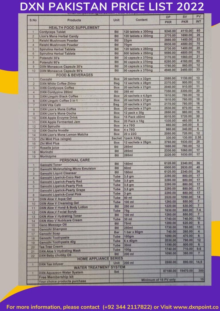 Dxn Pakistan Price List { 2025 Updated }